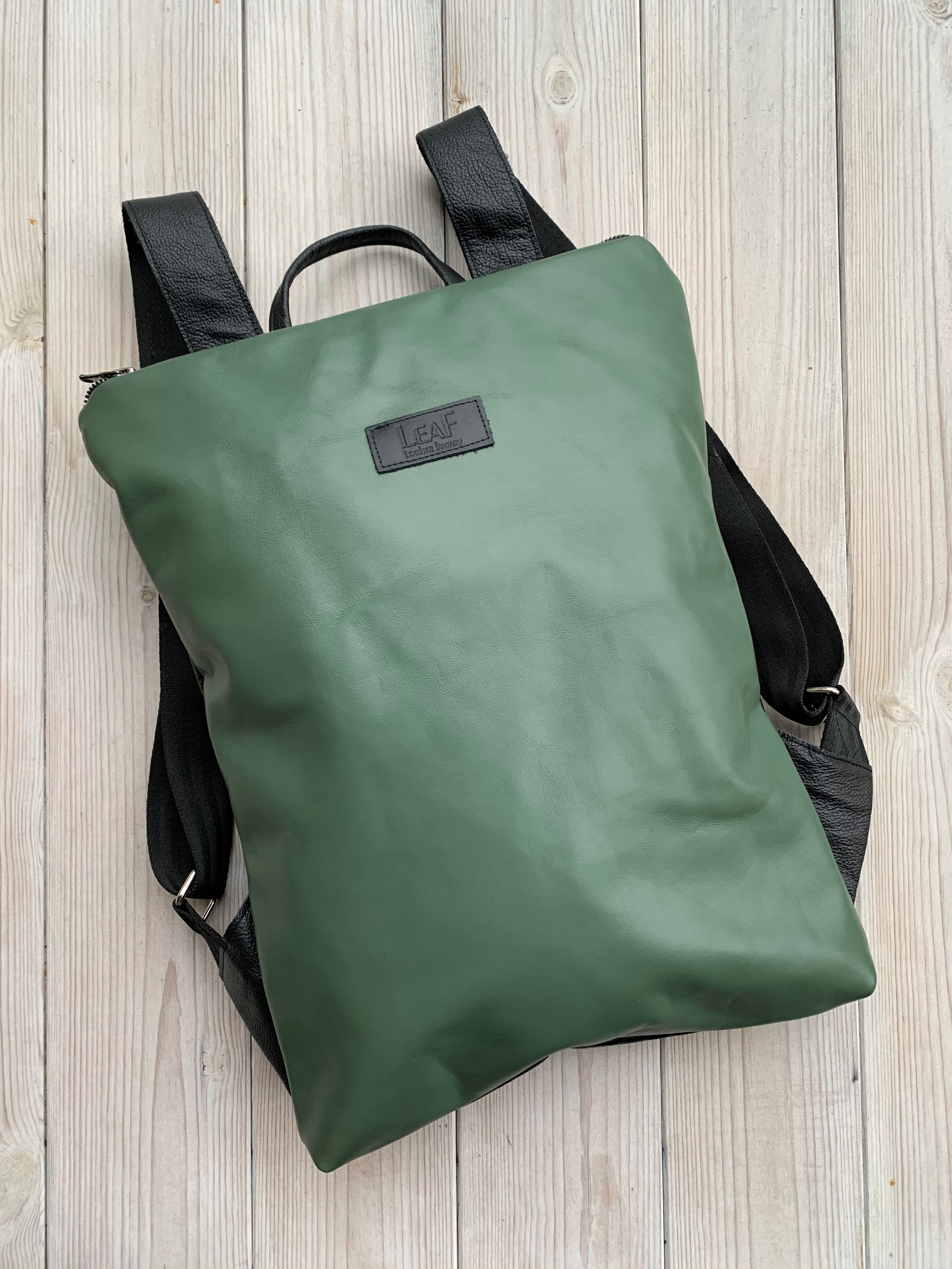 Minimalist Green Leather Rucksack Green Backpack Simple - Etsy UK