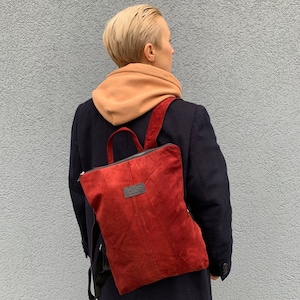Small Red Leather Backpack Made From Leather Jacket - Etsy