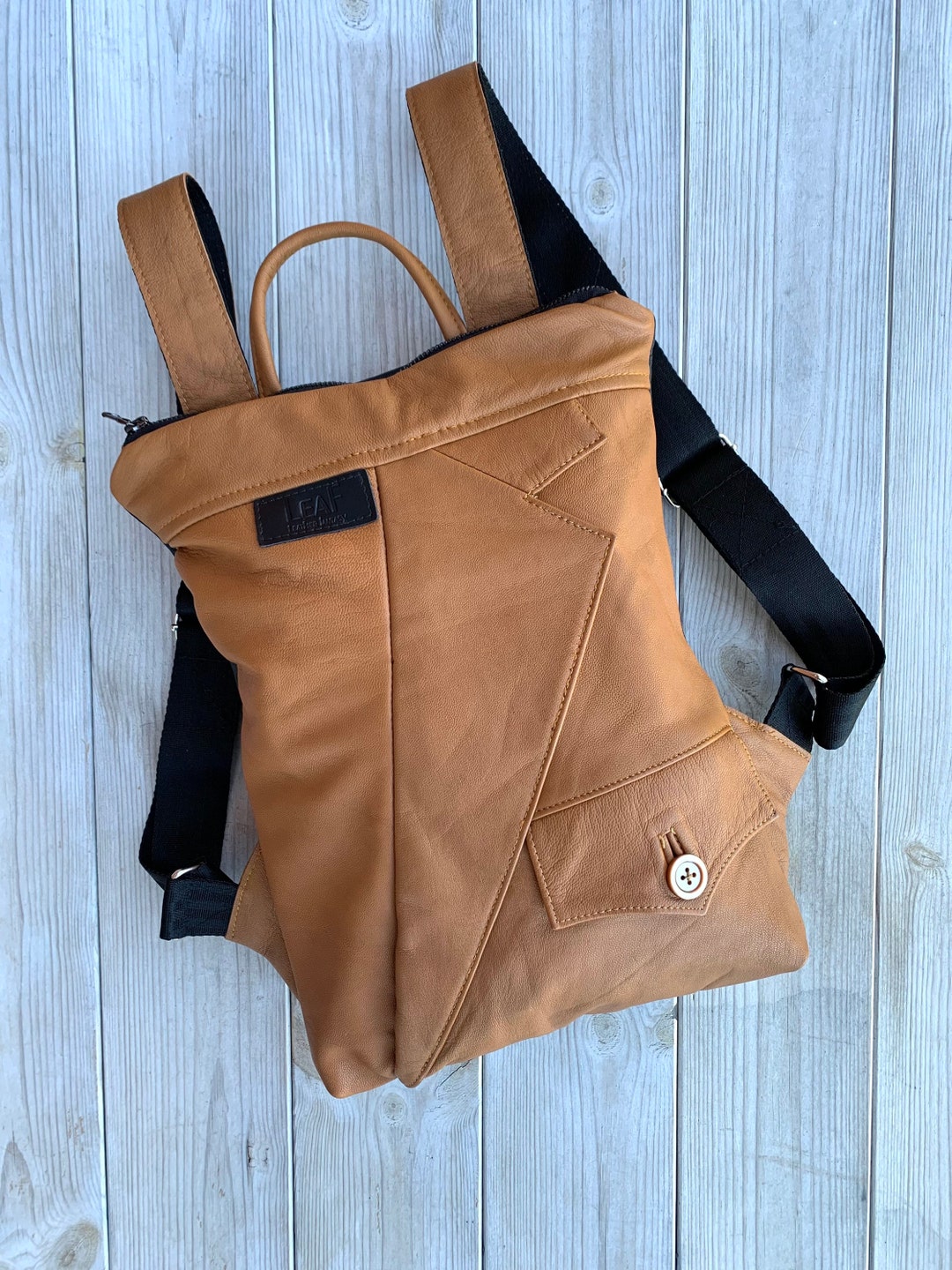 Brown Backpack, Small Leather Backpack, Upcycled Leather Rucksack ...
