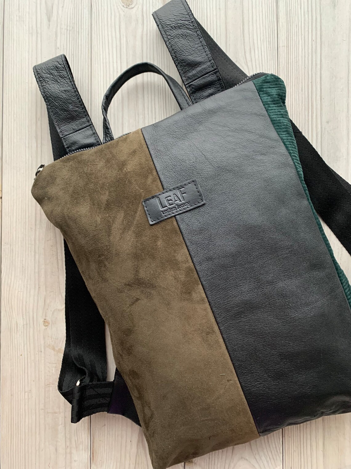 Black Leather Backpack Upcycled Backpack Women Rucksack - Etsy