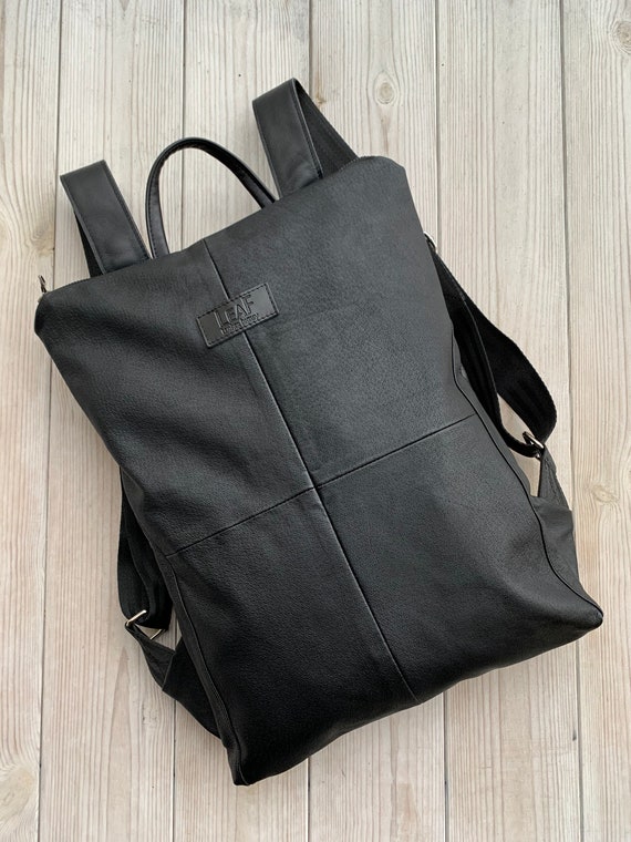 Recycled Leather Backpack Black Backpack Recycled Handbag | Etsy