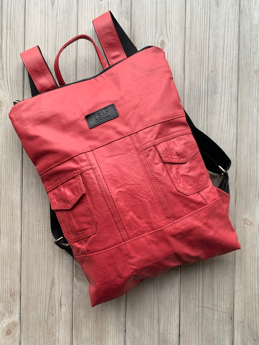 Burnt Red Leather Backpack Upcycled Backpack Leather Clutch - Etsy