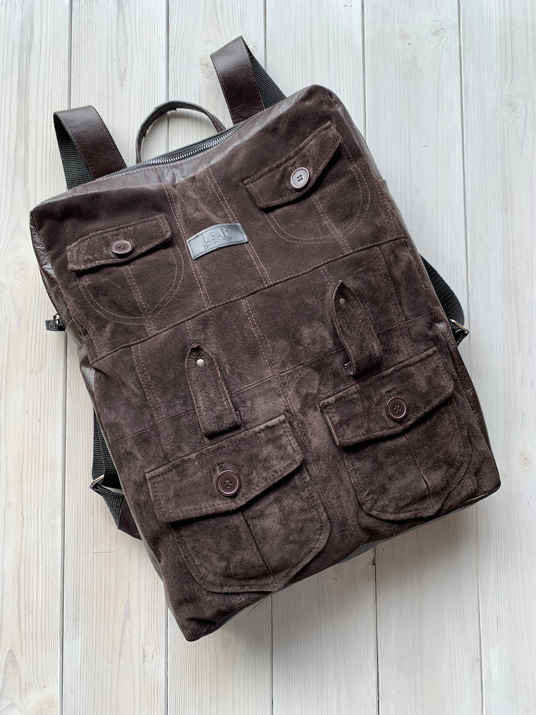 Brown Suede Leather Large Backpack - Etsy