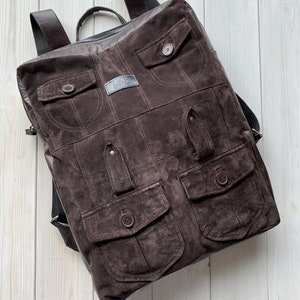 Brown Suede Leather Large Backpack - Etsy