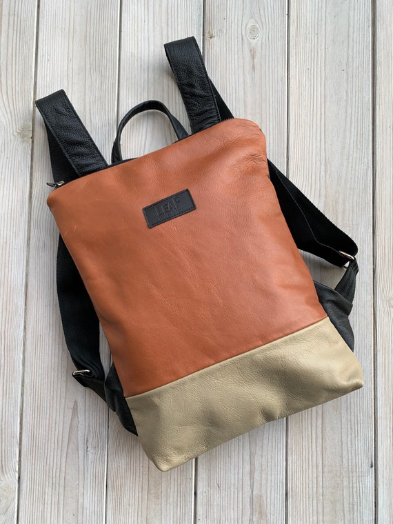 Brown Backpack Small Leather Backpack Upcycled Leather | Etsy