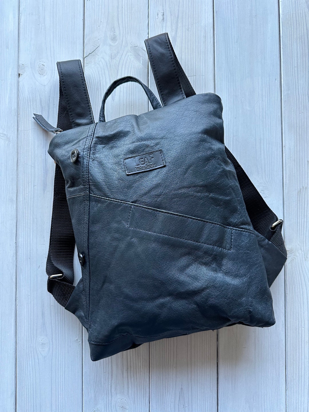 Small Blue Upcycled Leather Backpack - Etsy