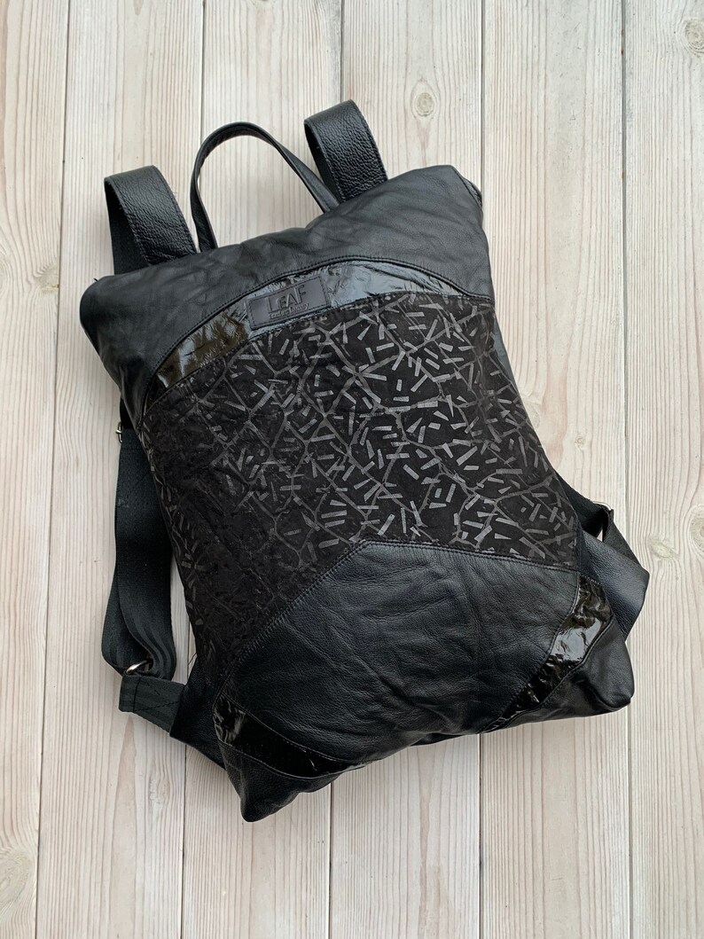 Zero Waste Backpack Upcycled Leather Backpack Black | Etsy