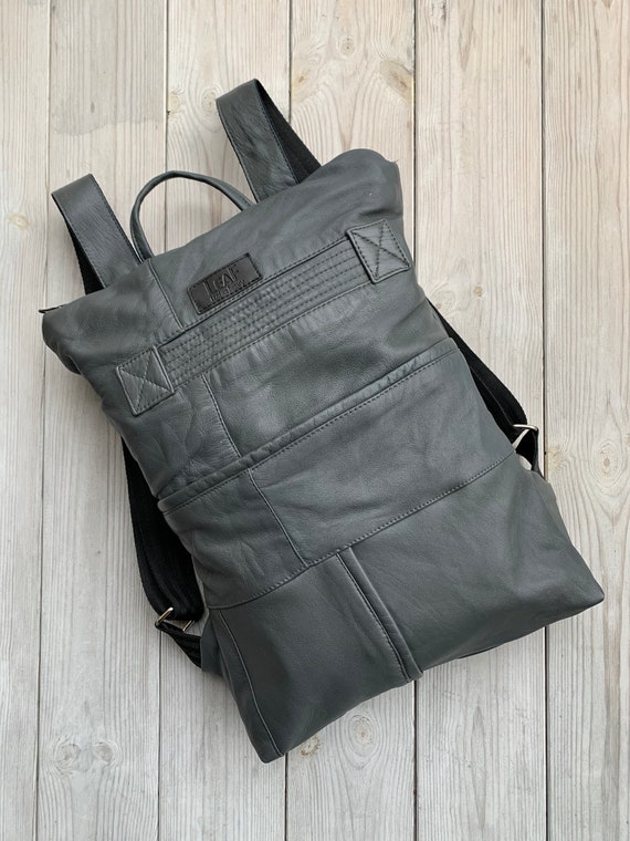 Backpack Grey Leather Backpack Purse Backpack Computer | Etsy
