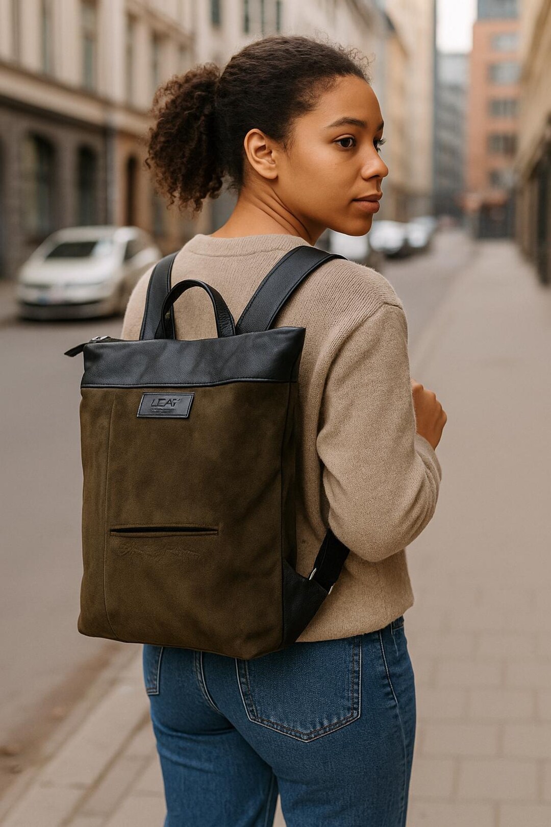 Minimalist Green Leather Rucksack, Green Backpack, Simple Green ...