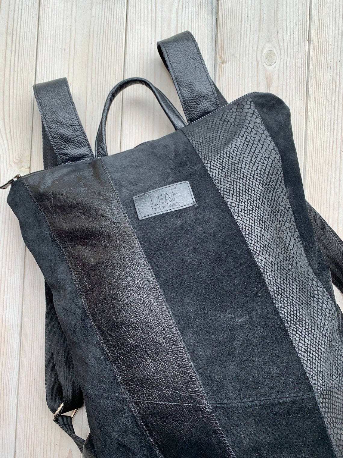 Zero Waste Backpack Upcycled Leather Backpack Black | Etsy