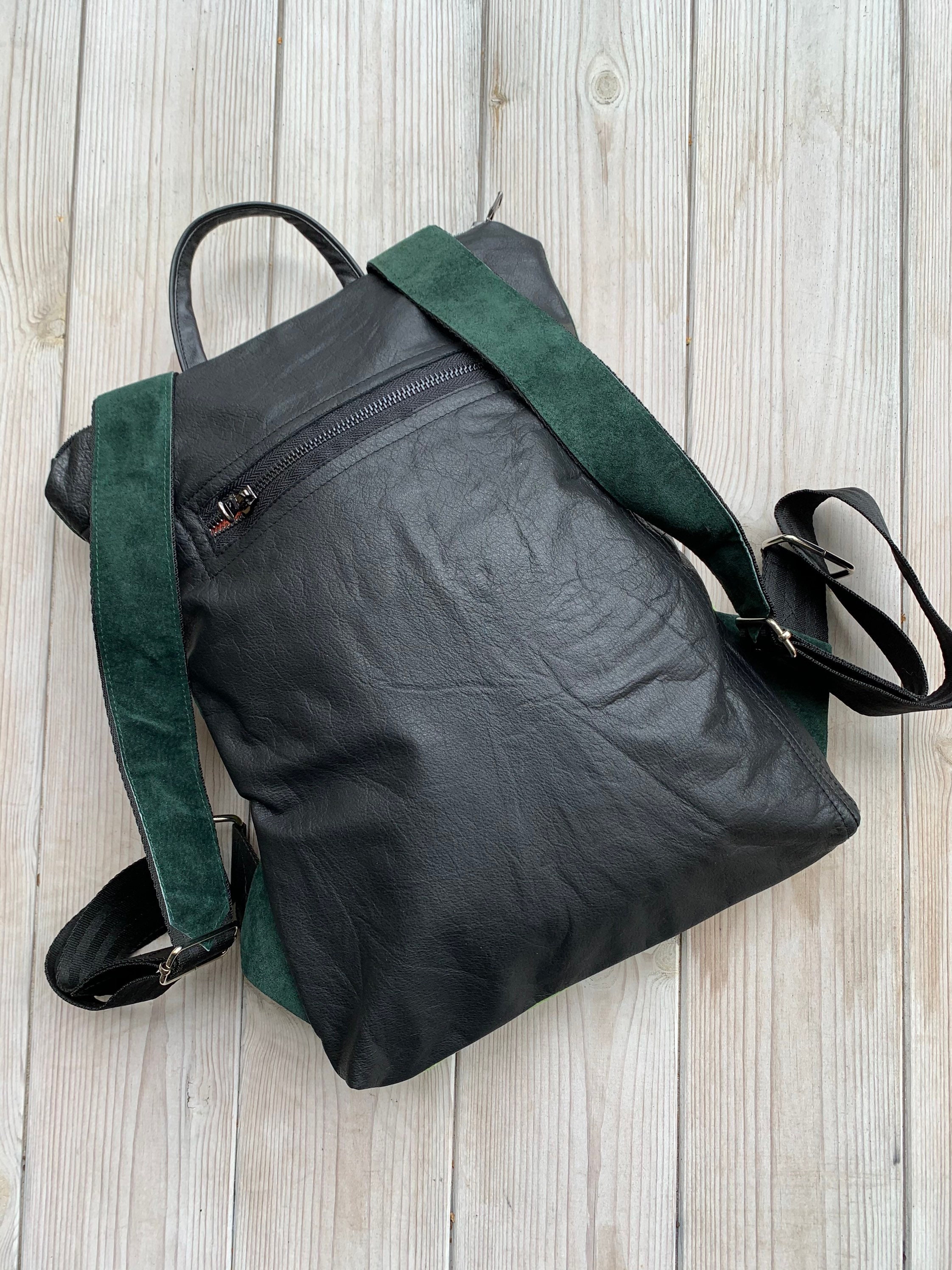 Green Reclaimed Leather Bag Repurposed Leather Backpack - Etsy
