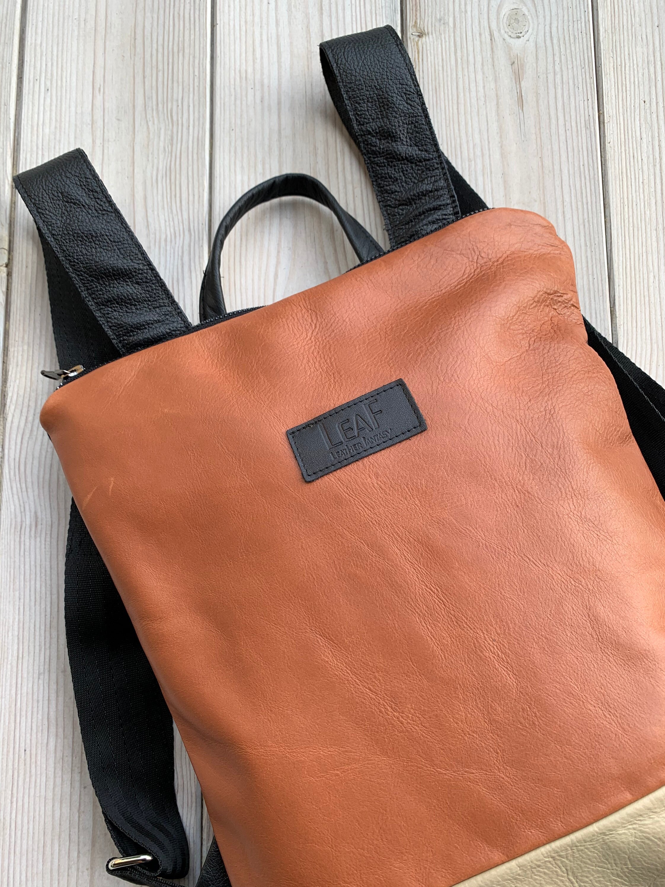 Brown Backpack Small Leather Backpack Upcycled Leather | Etsy