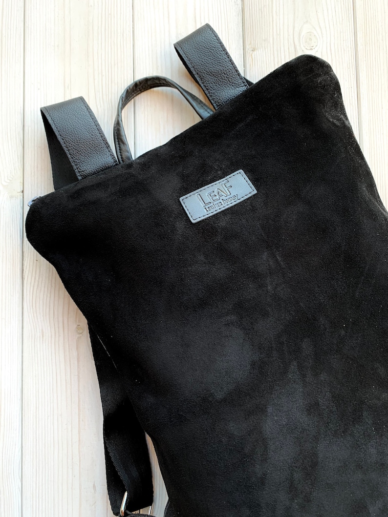 Black Suede Leather Backpack Convertible Backpack Black - Etsy
