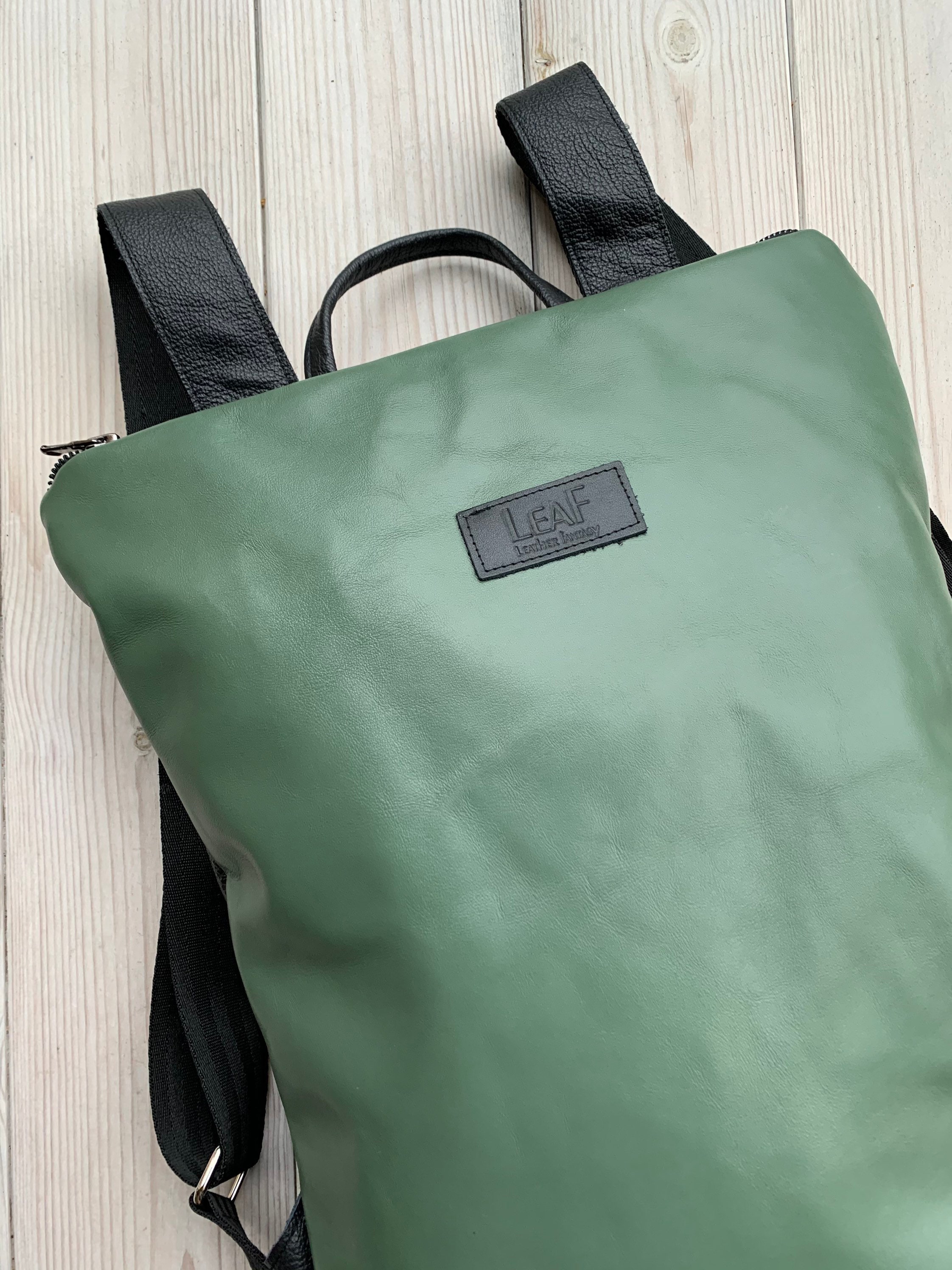 Minimalist Green Leather Rucksack Green Backpack Simple - Etsy UK