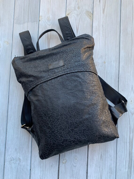 Slouchy Black Leather Backpack Women Black Backpack Wife | Etsy