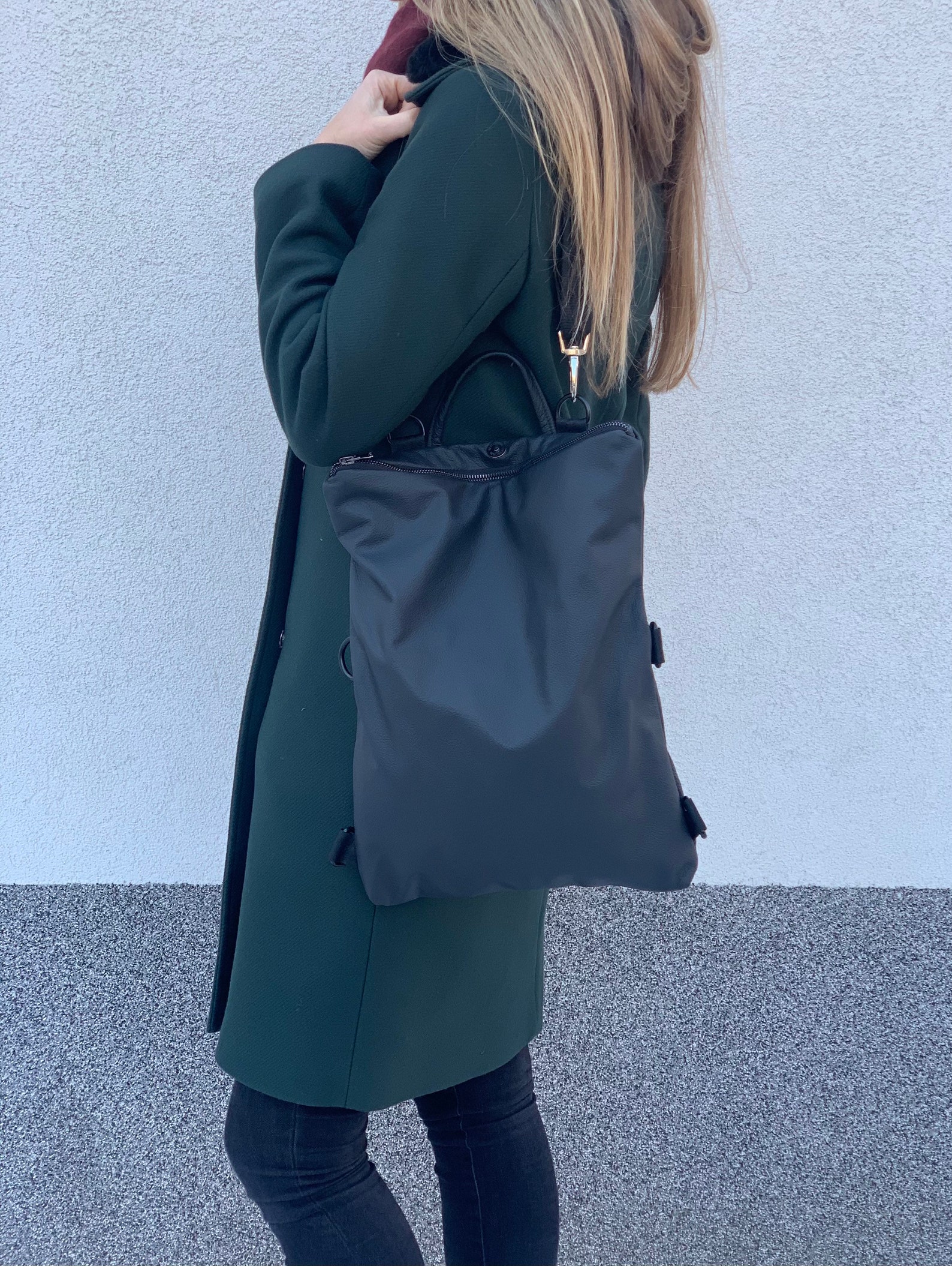 Black Backpack 4 in 1, Convertible Backpack, Backpack 4 Ways 3 Pockets ...