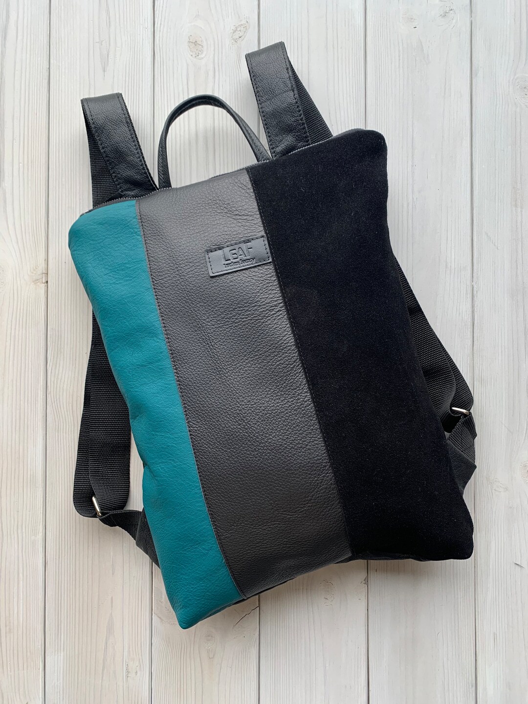 Zero Waste Backpack, Upcycled Leather Backpack, Black Backpack, Leather ...