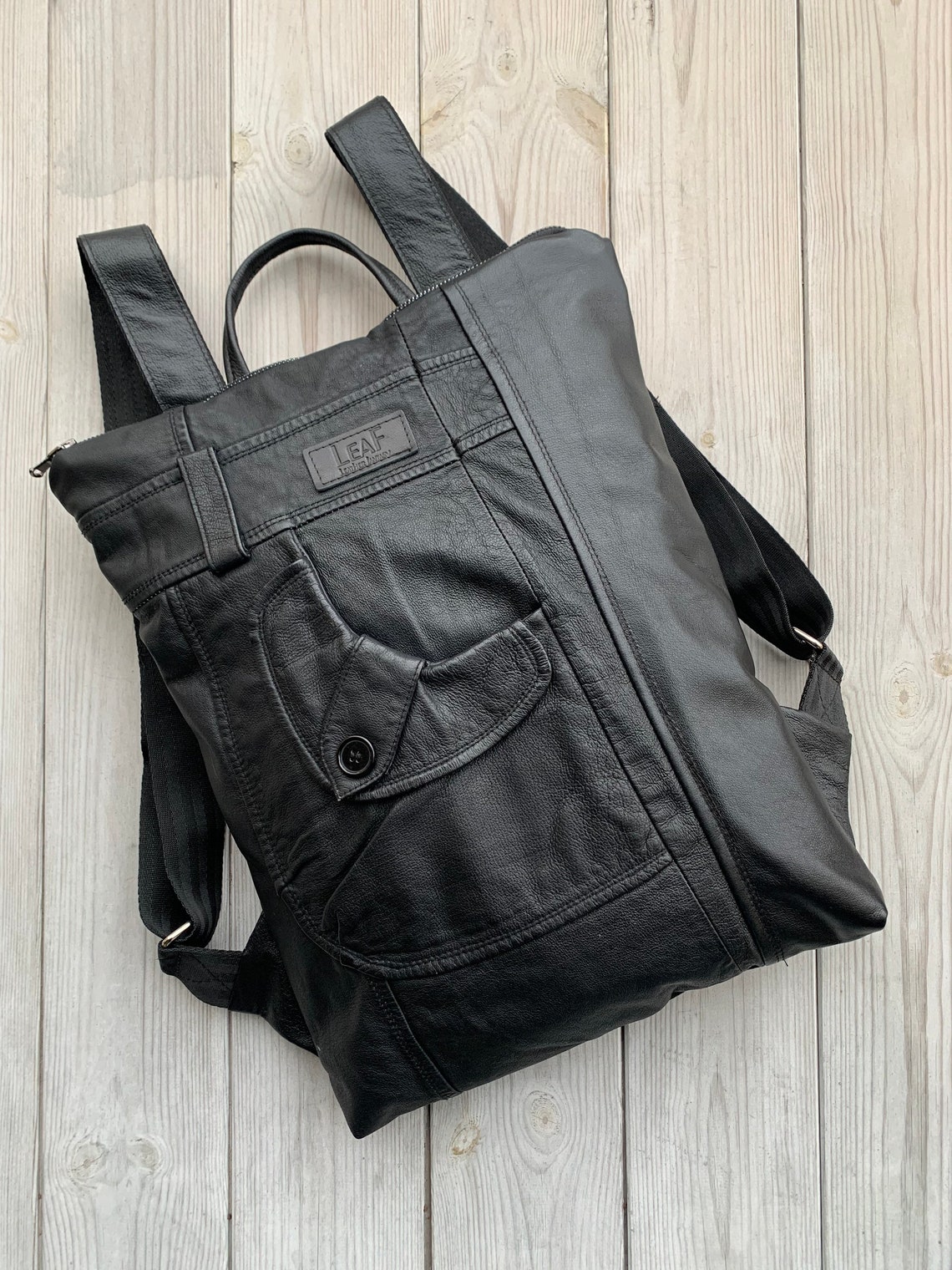 Oversized Leather Backpack Unisex Extravagant Upcycled | Etsy