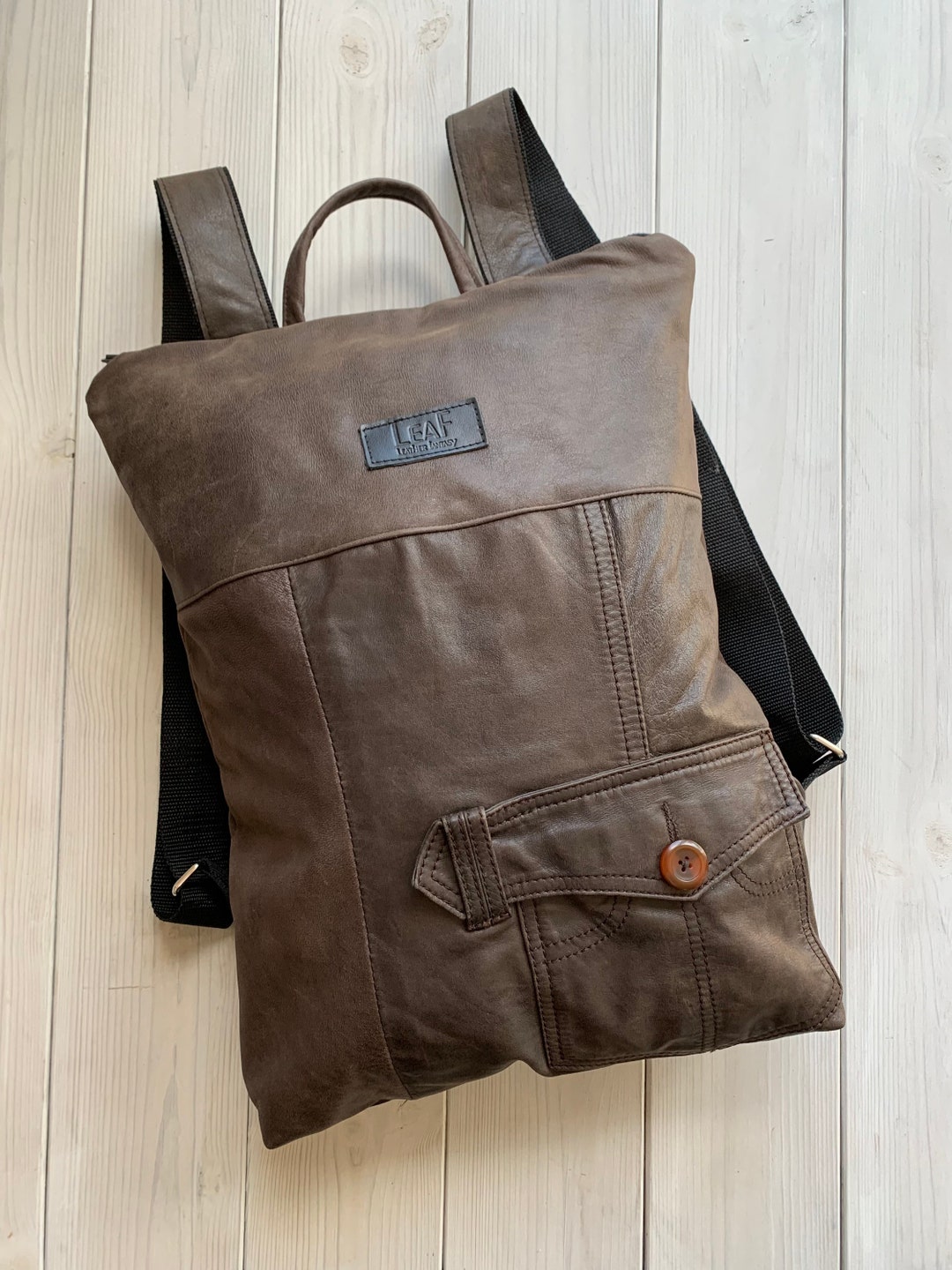 Oversized Leather Backpack Unisex, Extravagant Upcycled Backpack ...