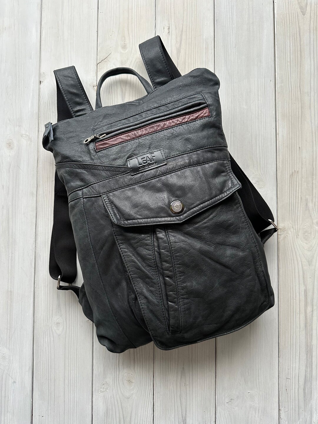 Black Leather Backpack, Cute Minimalist Backpack - Etsy