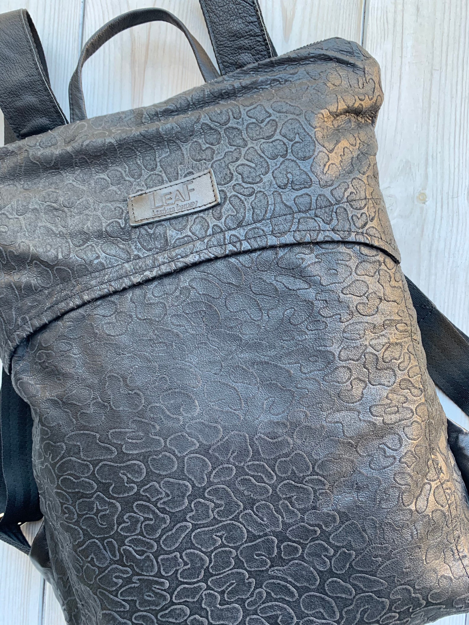 Slouchy Black Leather Backpack Women Black Backpack Wife | Etsy