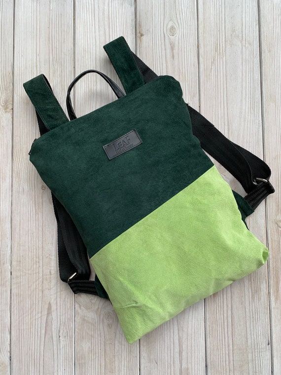 Green Reclaimed Leather Bag Repurposed Leather Backpack - Etsy