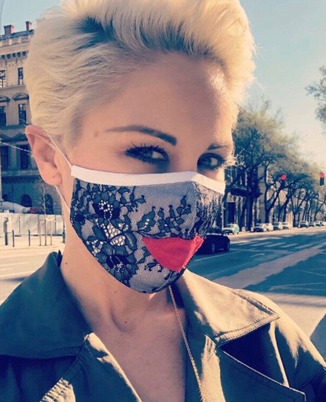 Face Mask,filter Pocket,french Chantilly Lace, Washable Mask With ...