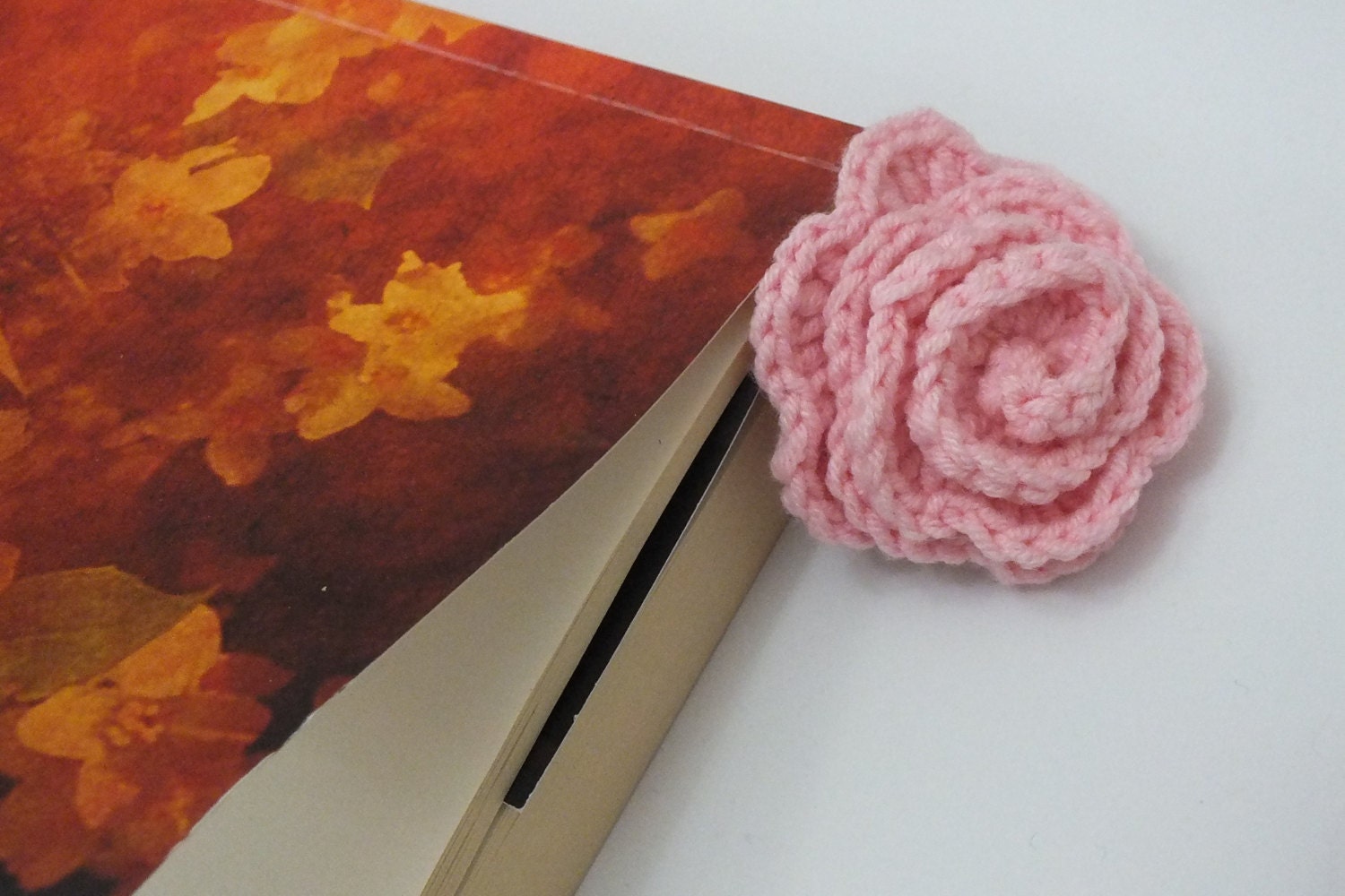 Crochet Bookmark Handmade Pink Rose Flower - Etsy
