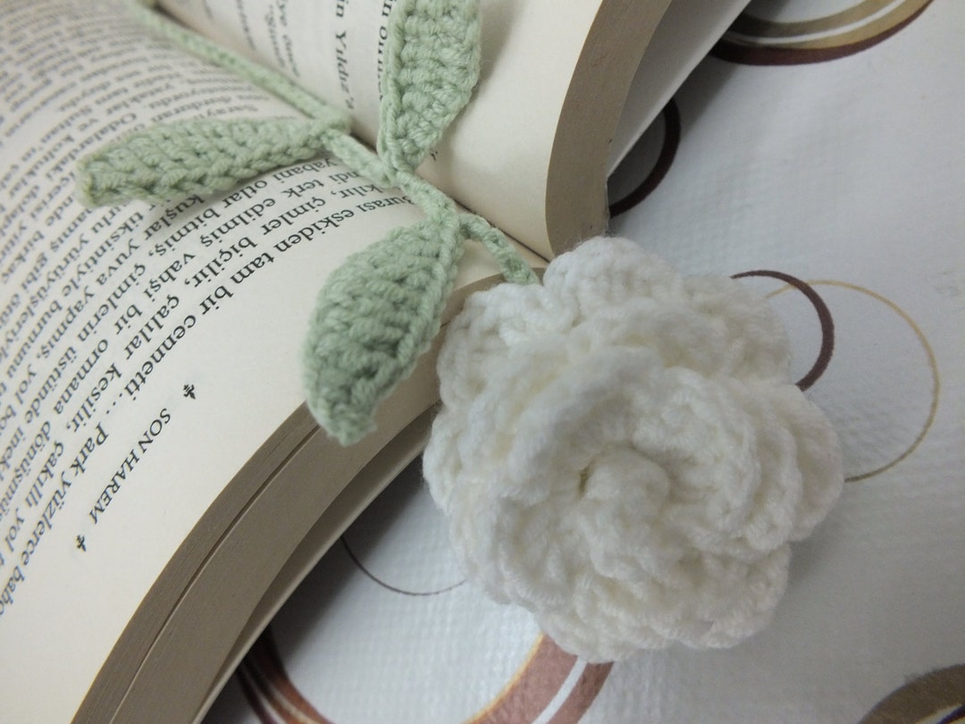 Crochet Bookmark Handmade White Rose Flower - Etsy
