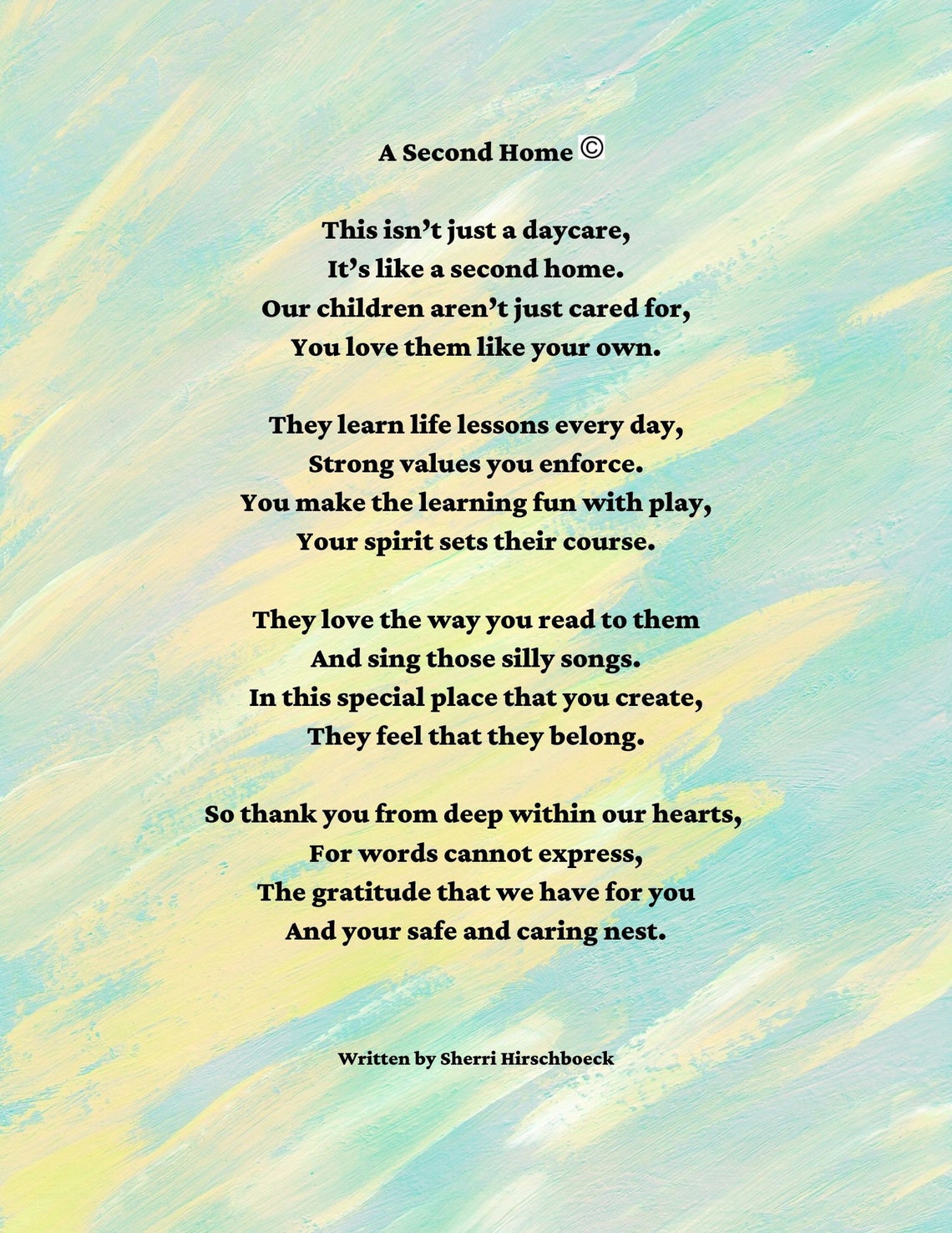 A Second Home Poem for Daycare Providers Poetry Printable - Etsy UK