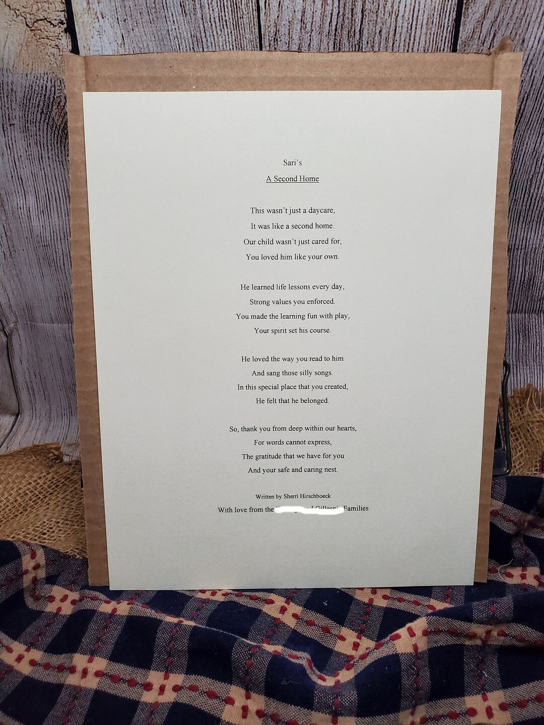 A Second Home Poem for Daycare Providers, Retiring Daycare, Printed ...