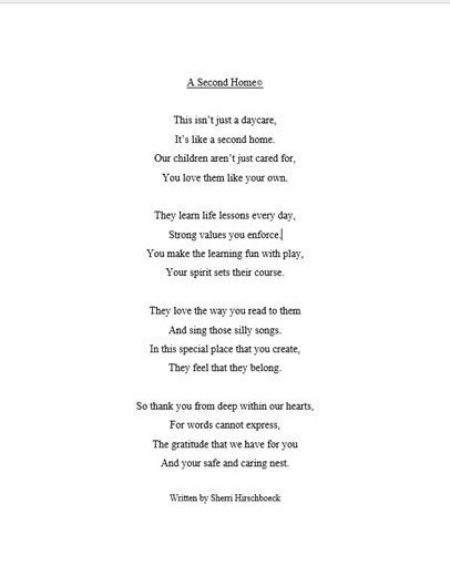 A Second Home Poem for Daycare Providers Poetry Printable - Etsy UK