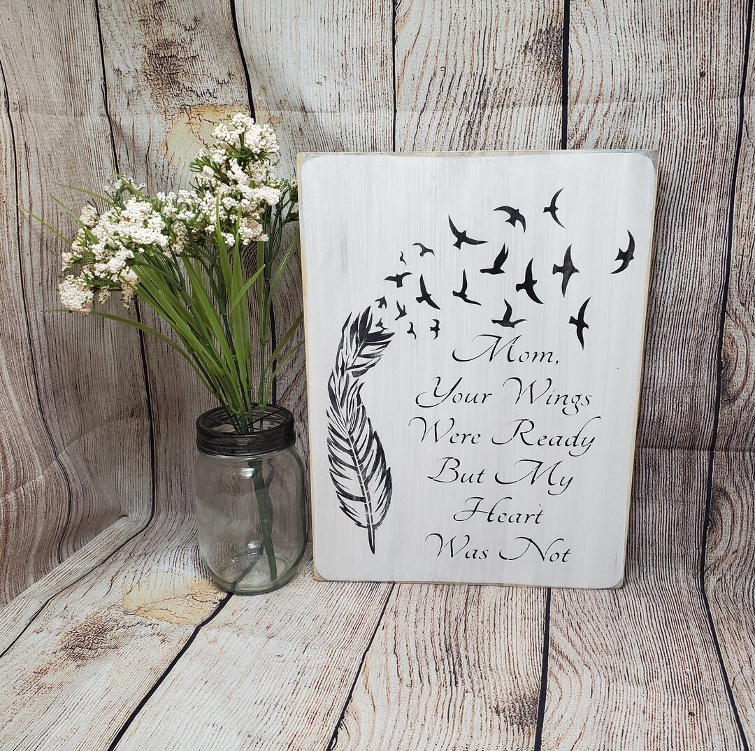 Custom Sympathy Wood Sign: Your Wings Feather & Birds, Condolence Gift ...