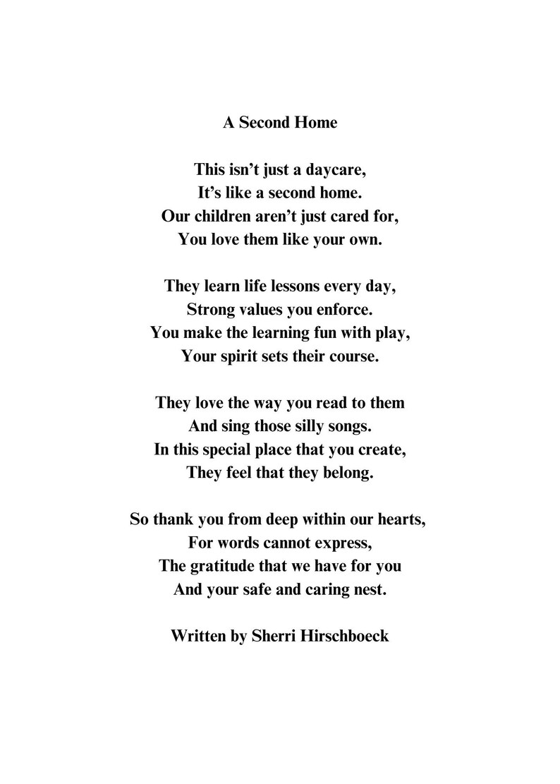 Daycare Provider Poem Print: "a Second Home" Gift (digital Download) - Etsy