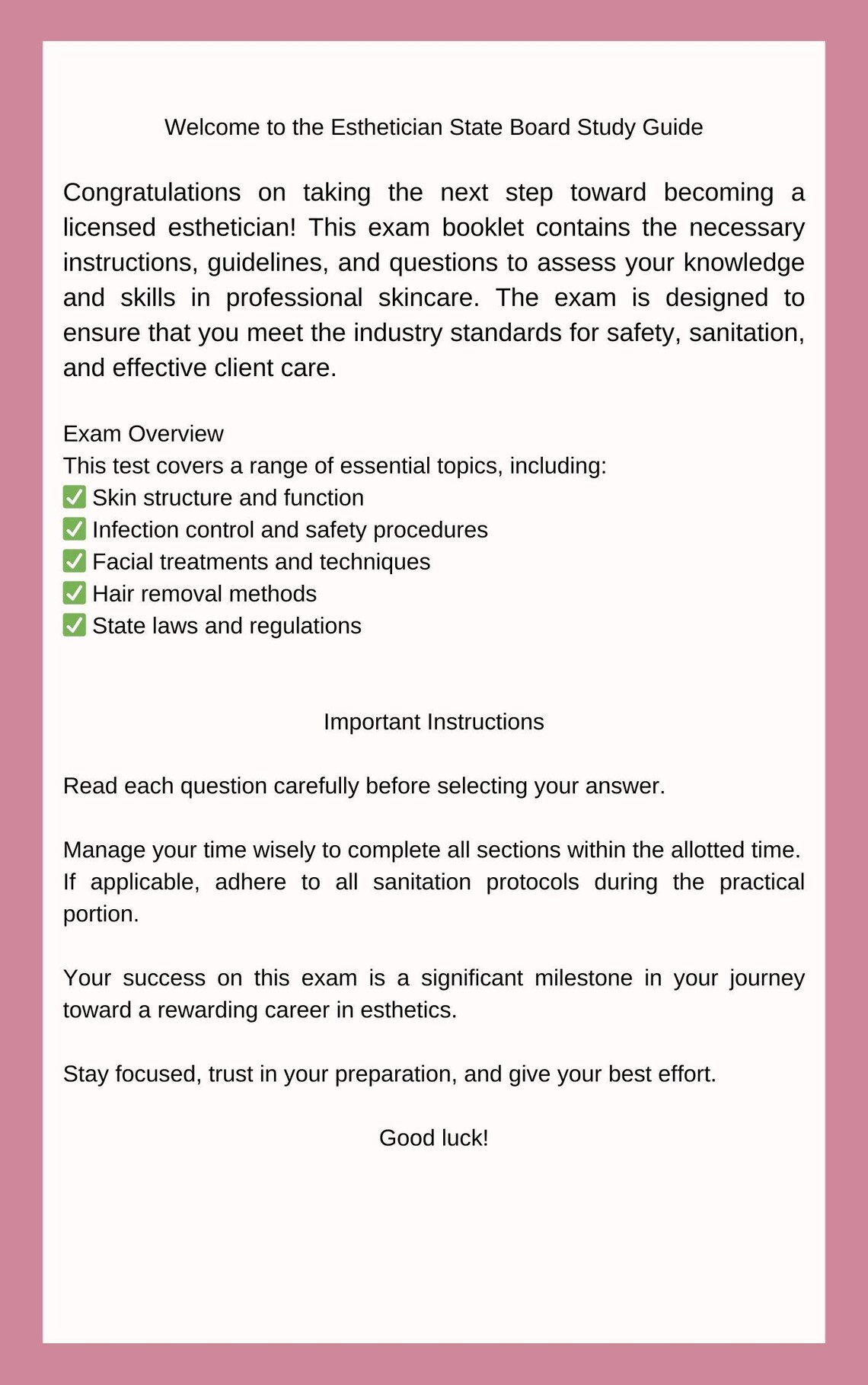 Esthetics State Board Study Guide - Etsy