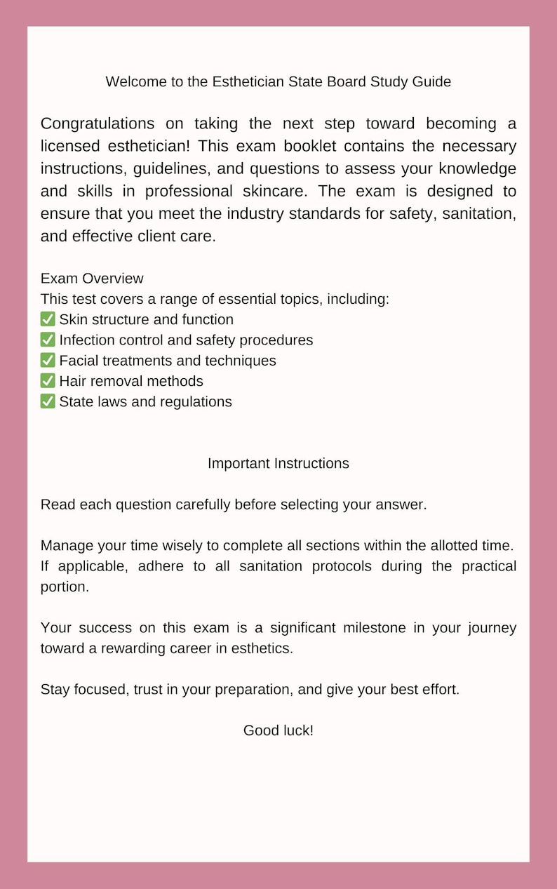 Esthetics State Board Study Guide - Etsy