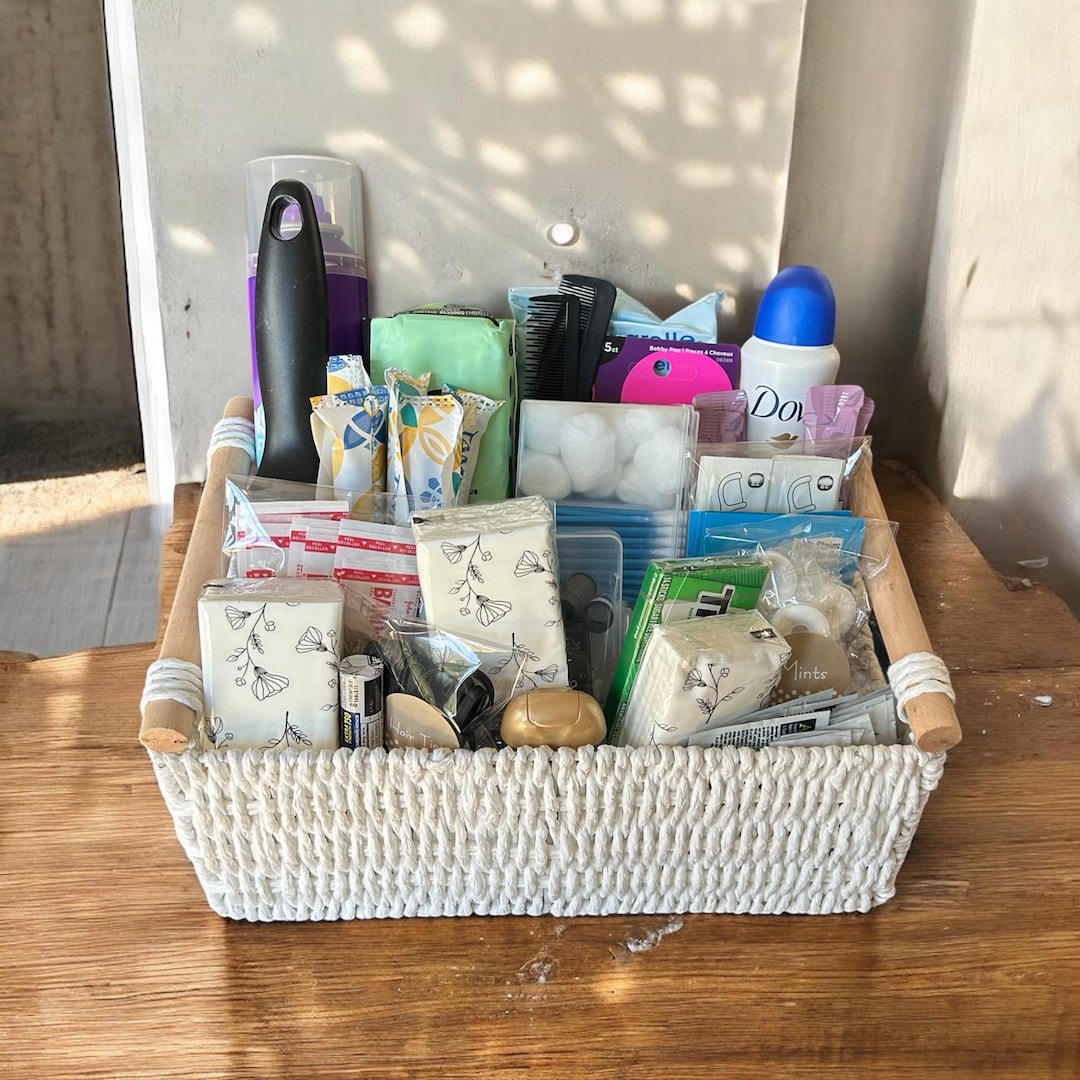 White Bathroom Amenities, Wedding Bathroom Basket, Toiletries Basket ...
