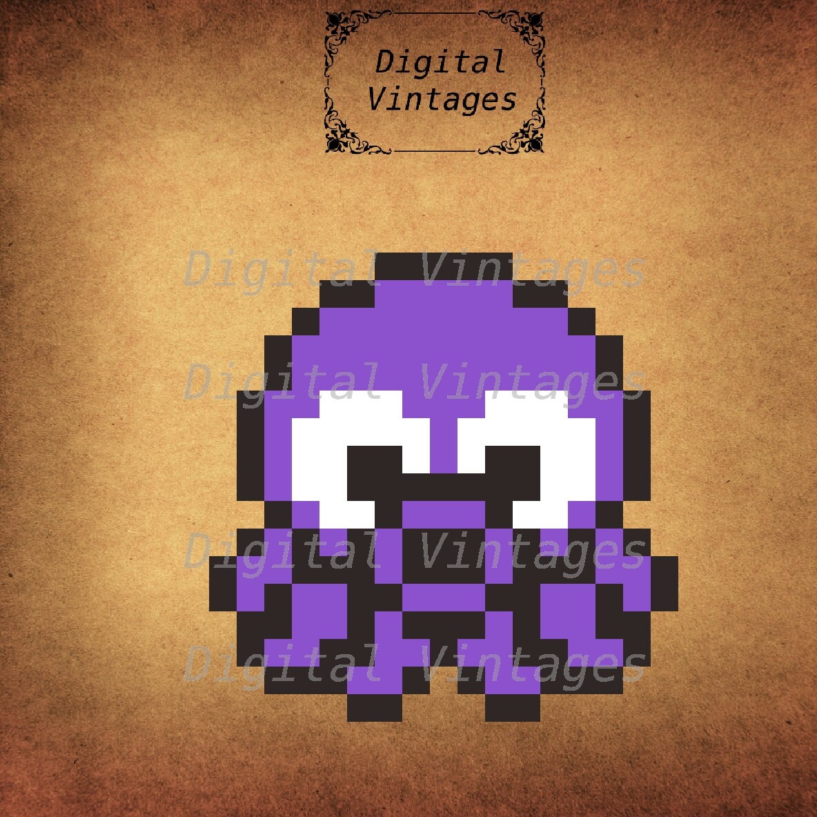 8 bit 8-bit Octopus Purple Creature Color llustration Vintage | Etsy