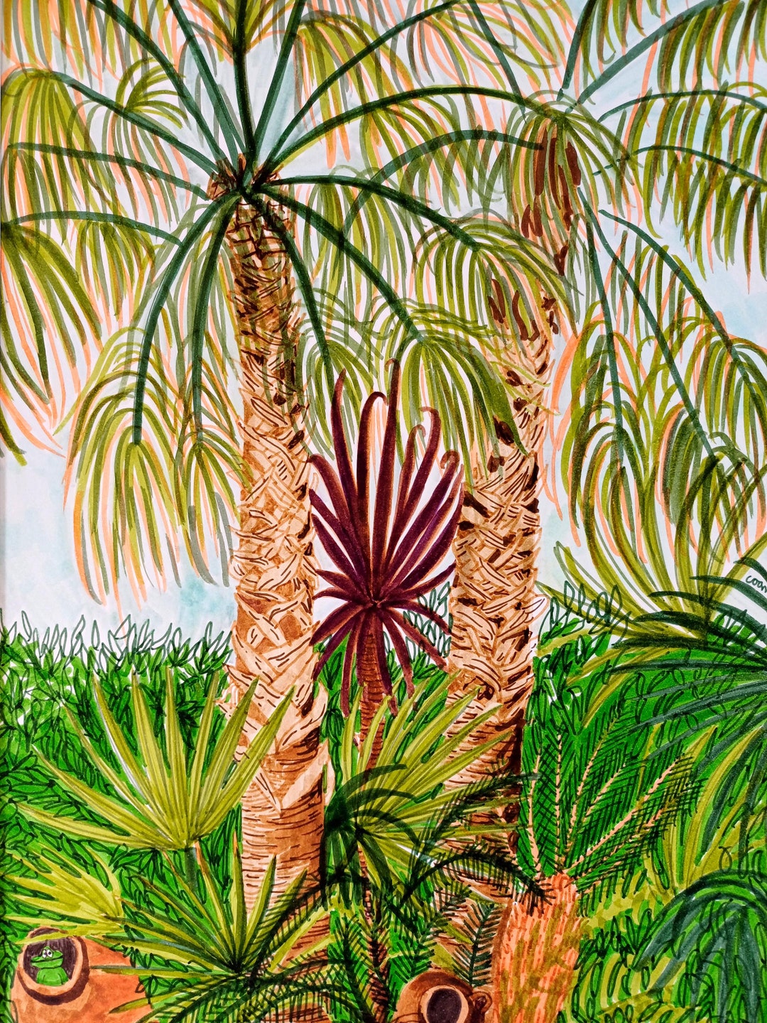 Original Mounted Drawing - Palm Trees // Charlotte Orr Illustration ...
