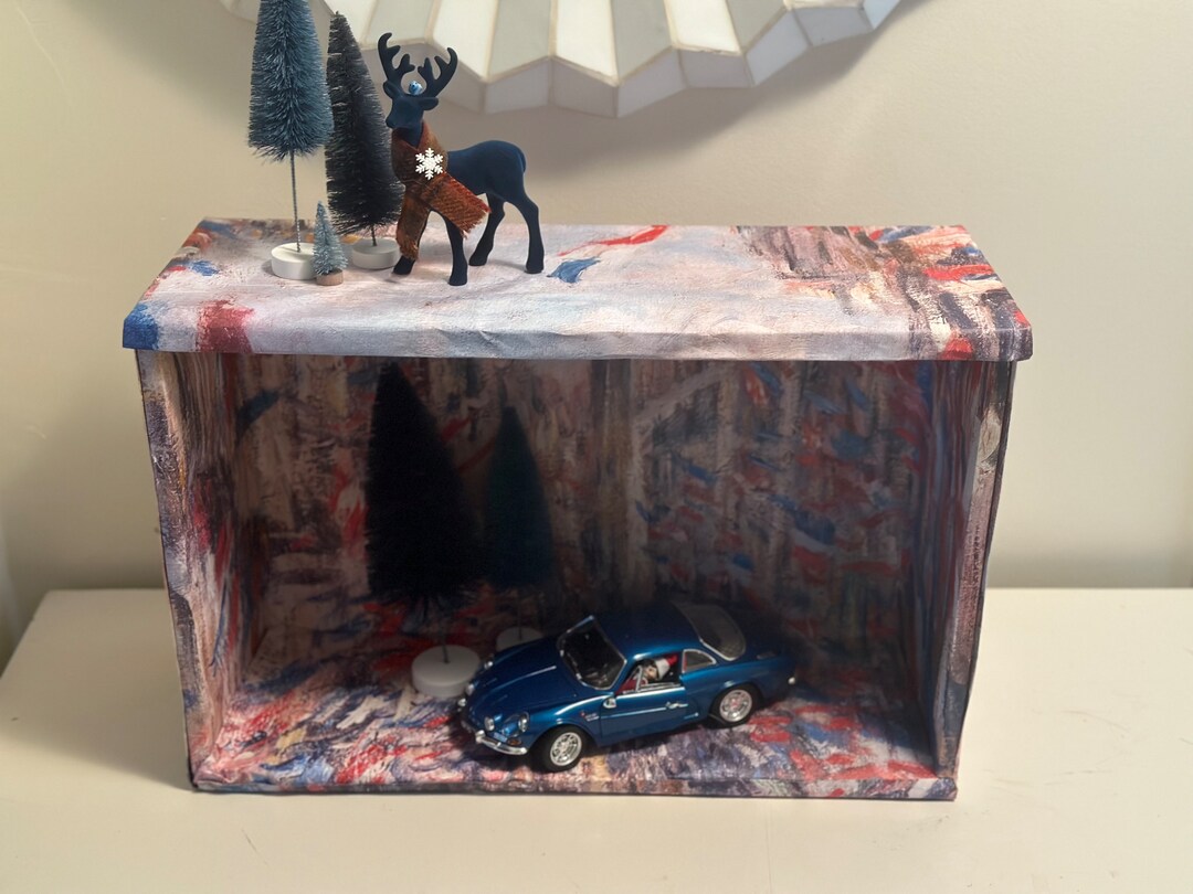Miniature Holiday Christmas Diorama With Elf, Reindeer, Trees, Renault ...