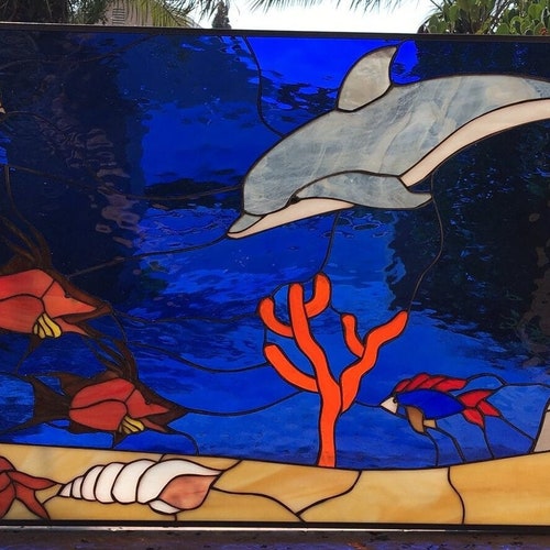 Sealife Stained Glass Window Panel Hangings Turtle Fish - Etsy