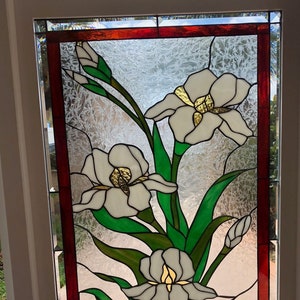 Iris Stained Glass Window With Frame - Ready to Install Stained Glass ...