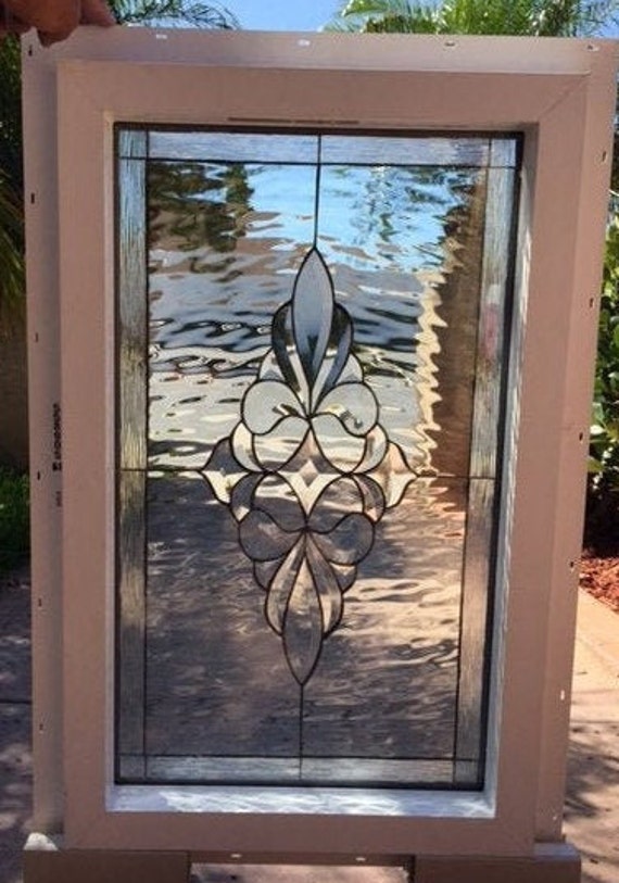 Leaded Beveled Stained Glass Window With Frame Insulated | Etsy
