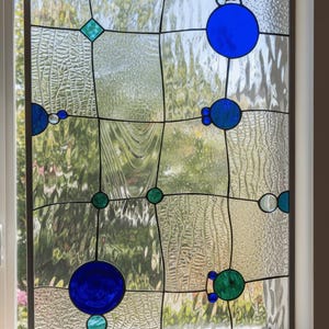 Unique Bubbles Geometric Abstract Stained Glass Window Panel ...