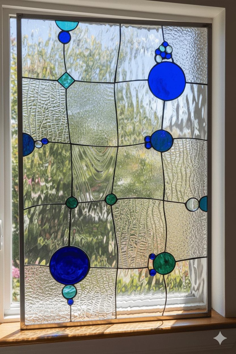 Unique Bubbles Geometric Abstract Stained Glass Window Panel ...