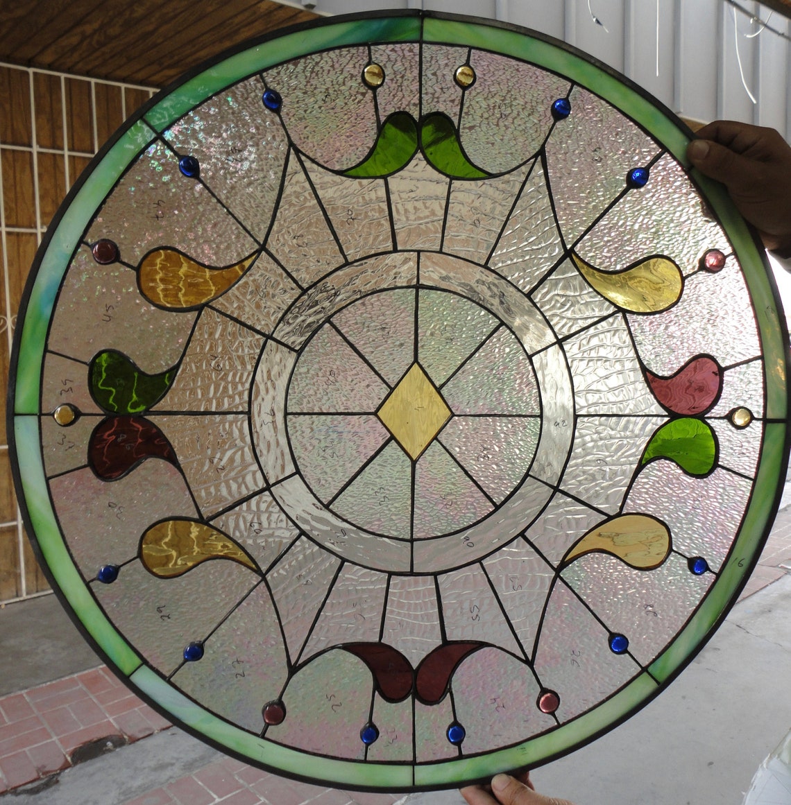 Round Teardrop Stained Glass Window Panel - Round Colorful Stain Glass ...