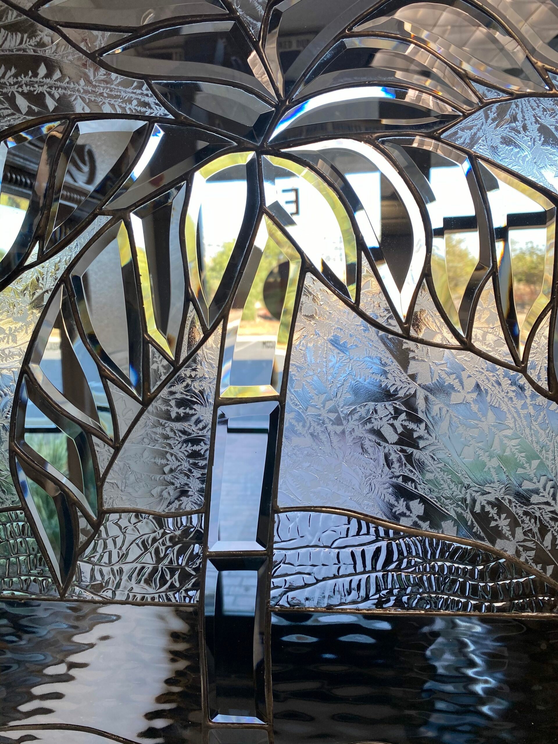 All Clear Beveled Palm Tree Stained Glass Window Panel Clear | Etsy