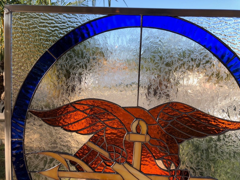 Marines Navy Stained Glass Window Panel - USA Navy Stained Glass Art ...