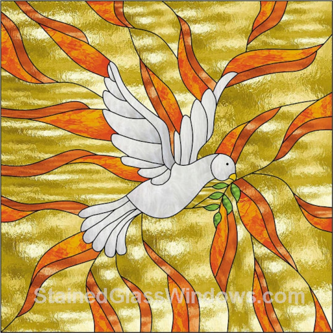 Dove Stained Glass Window Panel, Hangings - Olive Leaves - Bird Glass ...