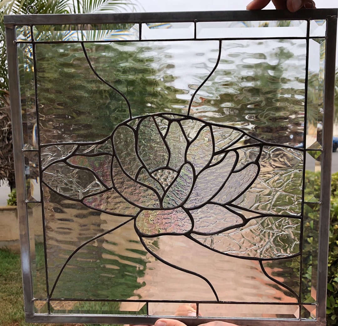 Leaded Stained Glass Lotus Flower - Window, Panel, Hangings - Clear ...
